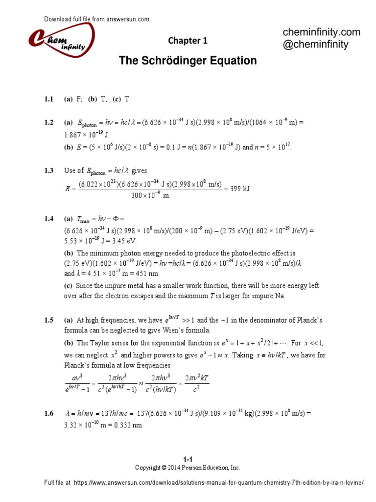 Solutions Manual For Quantum Chemistry 7 | PDF | Electronvolt | Photon