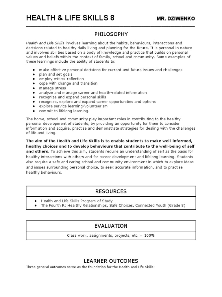 Health & Life Skills for Grade 8 Students | PDF | Learning | Community
