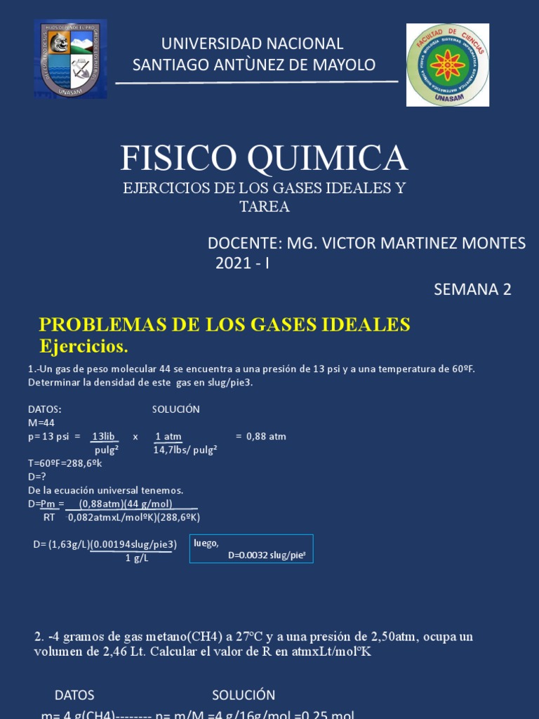 Semana 2 Fisico Quìmica - Ejercicios de Gases Ideales y Tarea | PDF | Gases | Mole (Unidad)
