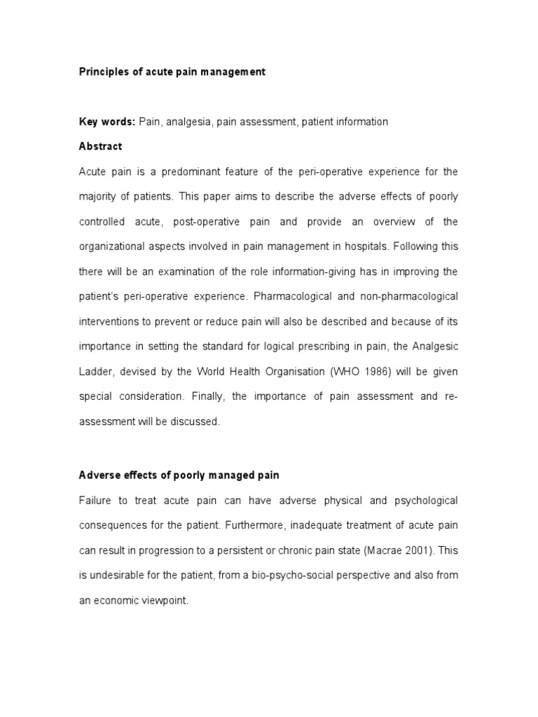 Principles of Acute Pain Management | Download Free PDF | Pain | Analgesic