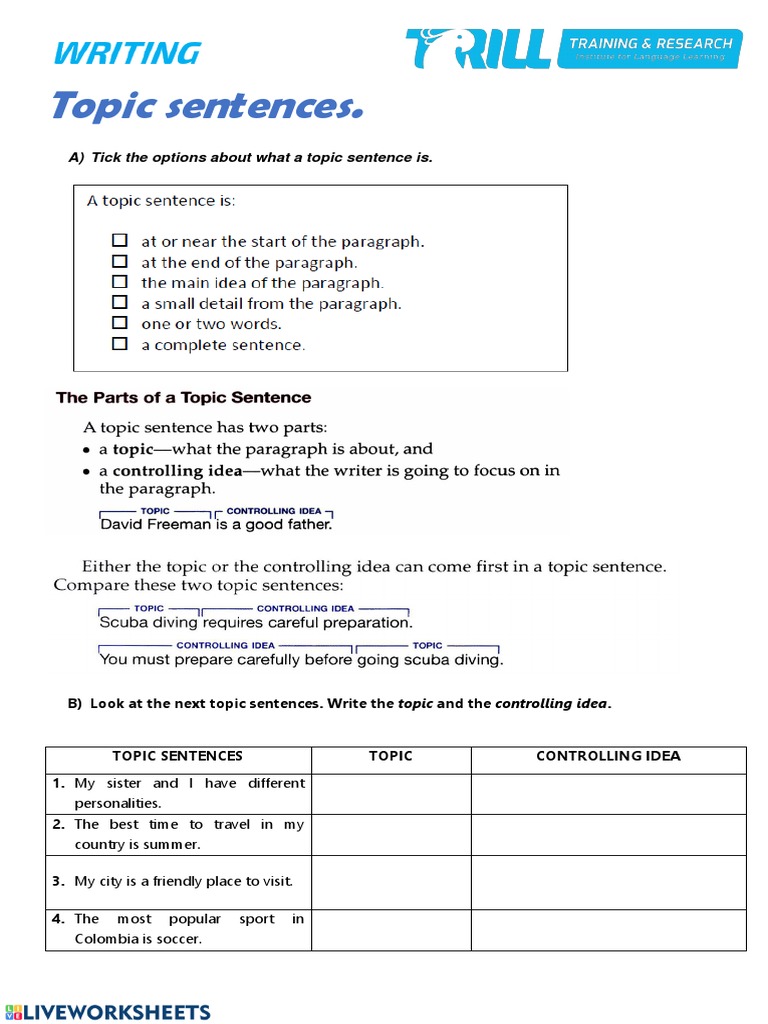 Topic Sentences and Controlling Ideas | PDF | Travel | Foreign Language ...