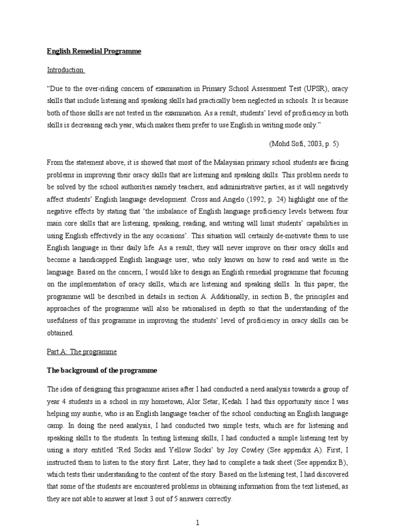 English Remedial Programme | PDF | Question | Learning