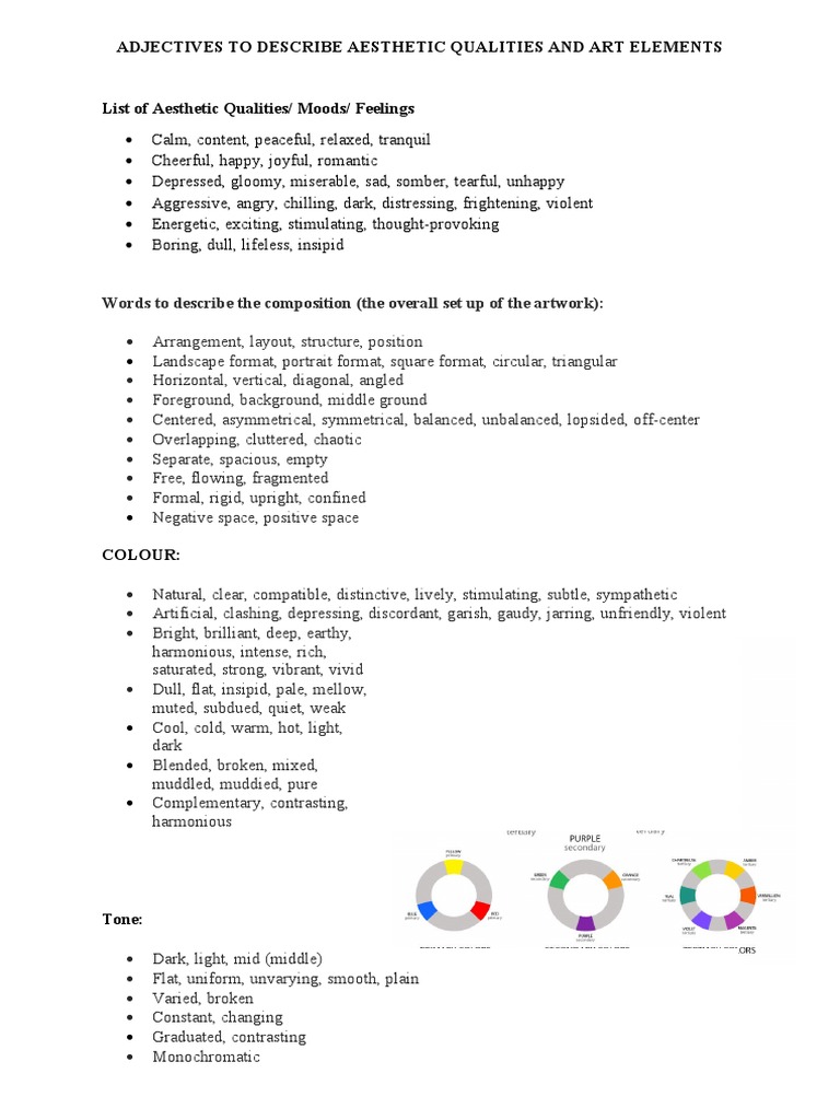 Adjectives To Describe Aesthetic Qualities and Art Elements | PDF ...
