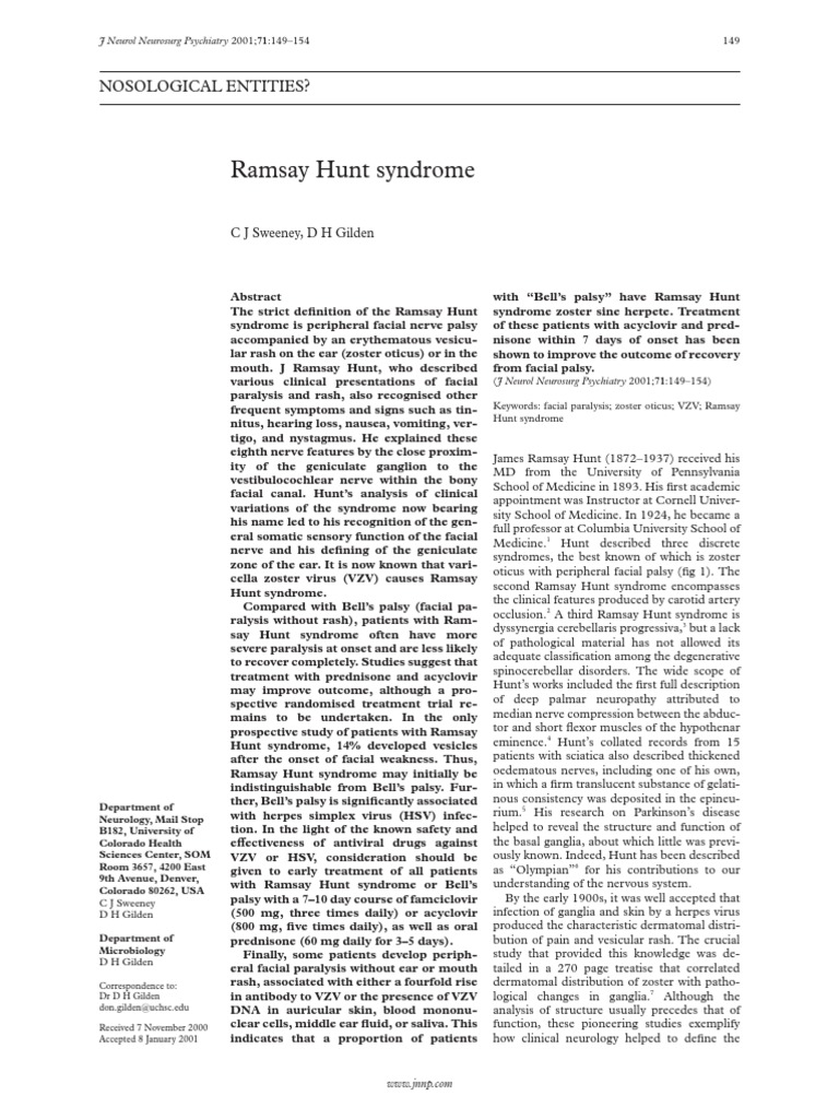 Revisiting Ramsay Hunt Syndrome A Tribute To The Pioneering Clinical