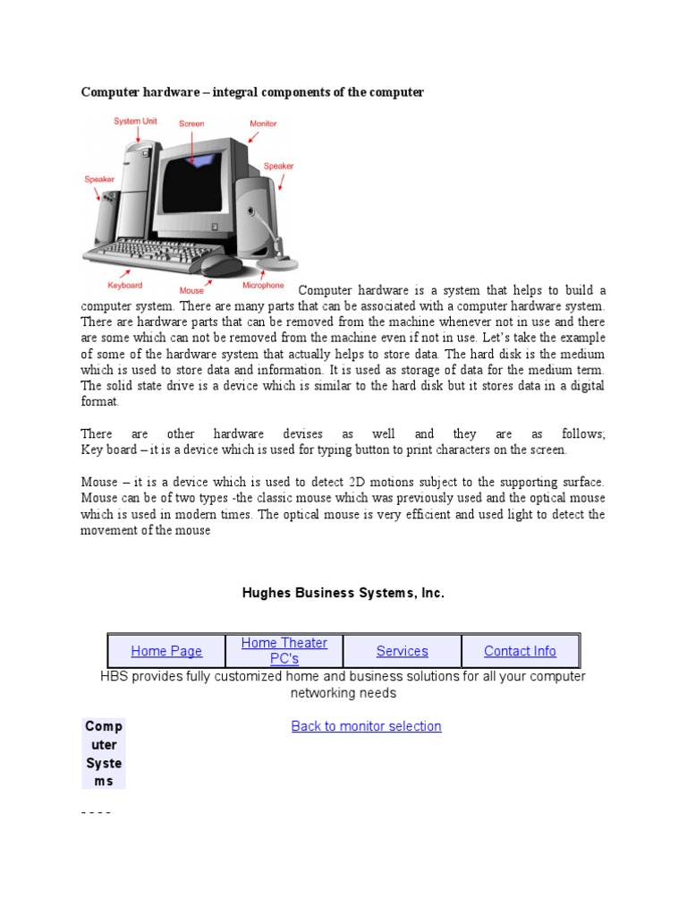 Computer Hardware - Integral Components of The Computer: Home Page Home ...