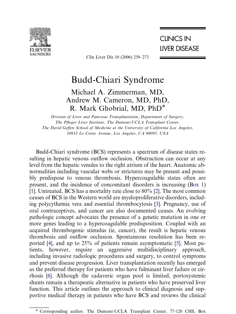Budd-Chiari Syndrome: Michael A. Zimmerman, MD, Andrew M. Cameron, MD ...