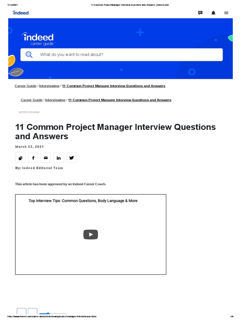 11 Common Project Manager Interview Questions and Answers | PDF ...