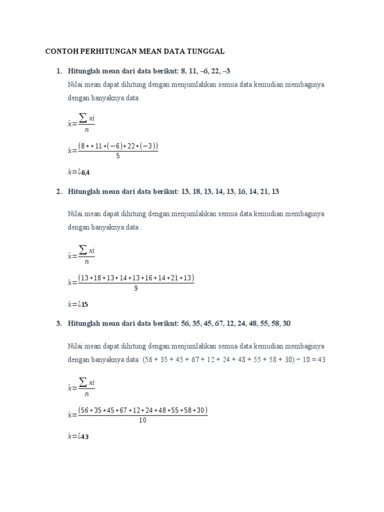 Contoh Perhitungan Mean Data Tunggal | PDF