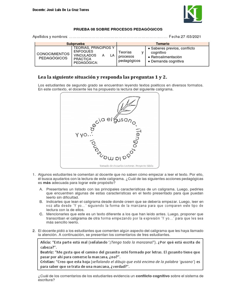 Prueba 08 de KLL Procesos Pedagógicos | PDF | Sustracción | Plantas