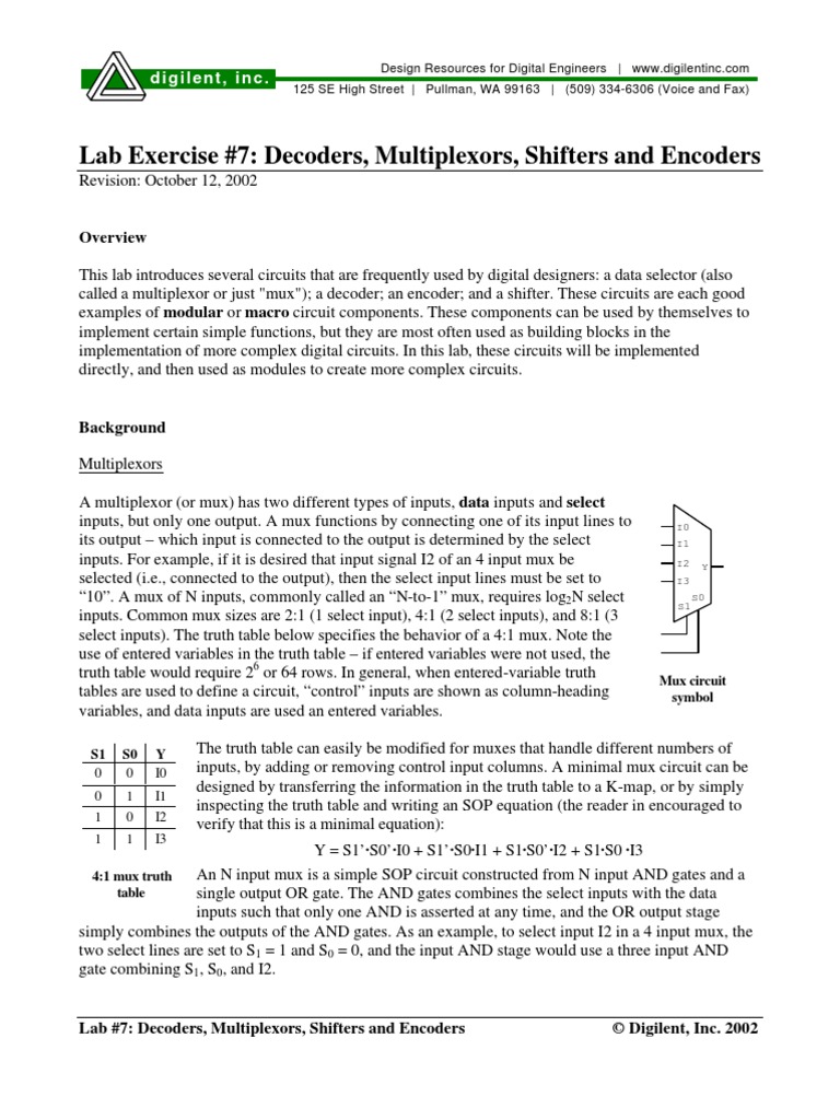 Lab Exercise #7: Decoders, Multiplexors, Shifters and Encoders | PDF | Vhdl | Logic Gate