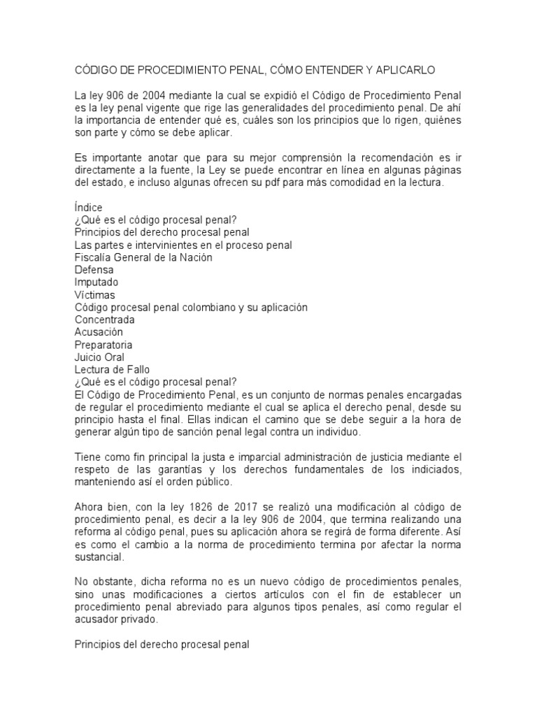 Como Entender y Aplicar El Código de Procedimiento Penal | PDF ...