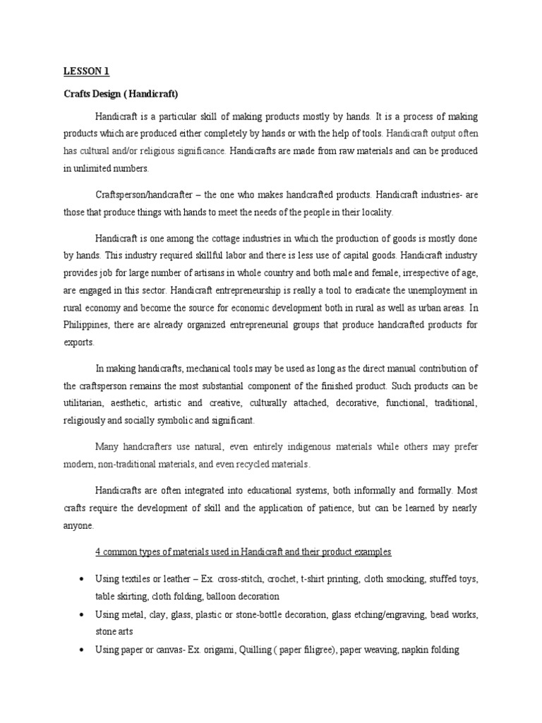 Handicraft Introduction | PDF | Crafts | Decorative Arts