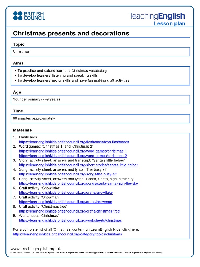 Christmas Presents and Decorations: Lesson Plan | PDF | Santa Claus ...