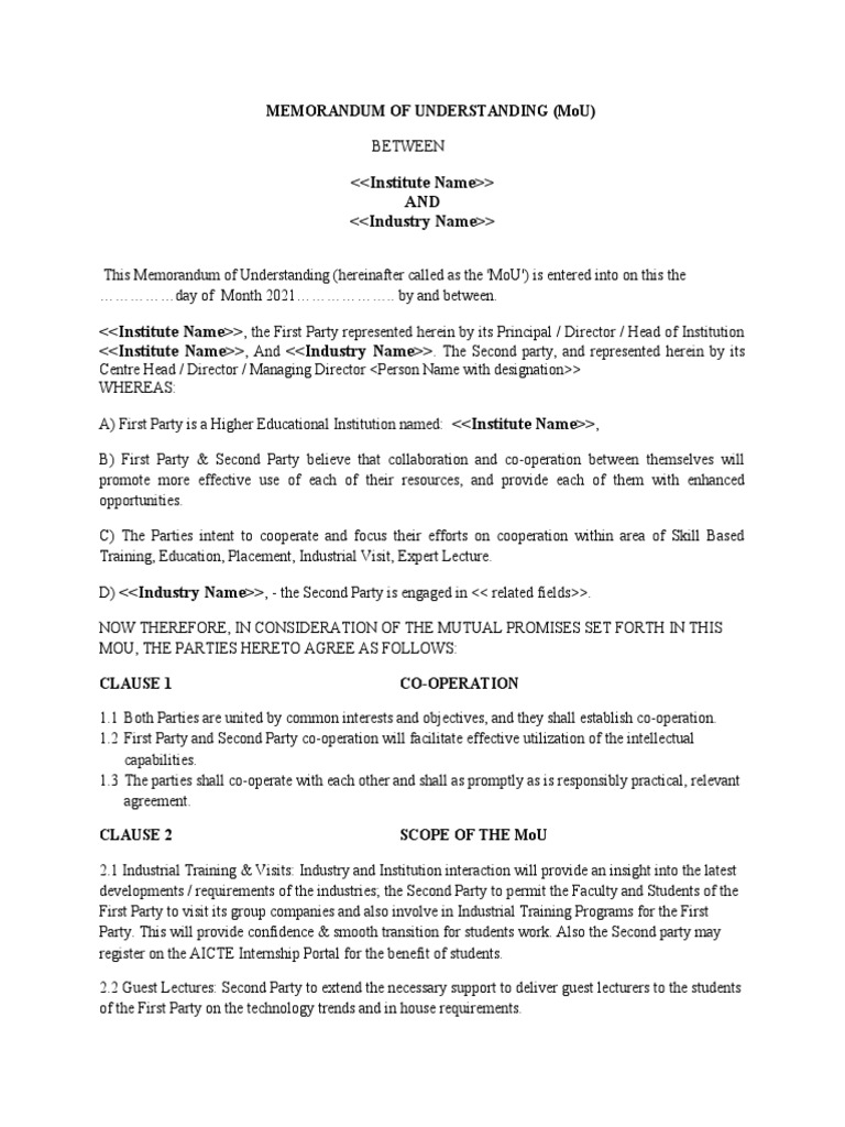 Mou Template | PDF | Memorandum Of Understanding