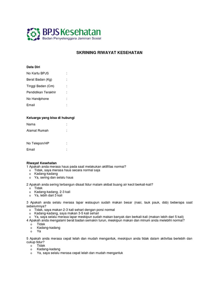 Formulir Skrining Kesehatan BPJS | PDF