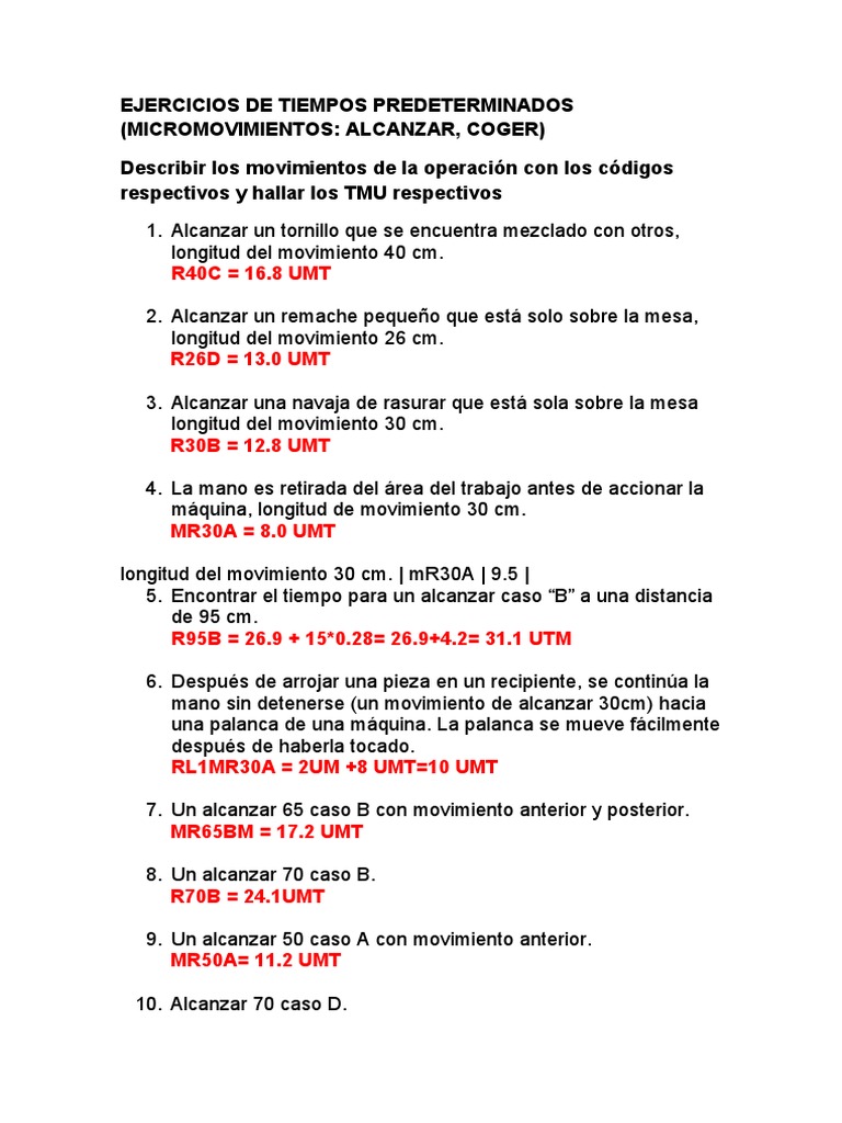 Ejercicios de Aplicacion de Tiempos Predeterminados | PDF