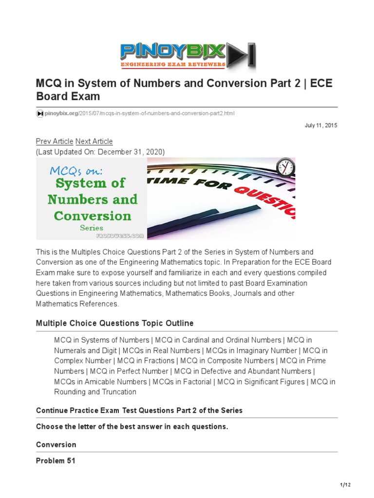 MCQ in System of Numbers and Conversion Part 2 ECE Board Exam | PDF ...