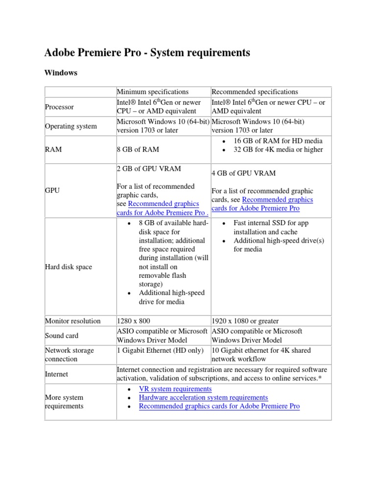 Adobe Premiere Pro - System Requirements: Windows | PDF | Graphics ...
