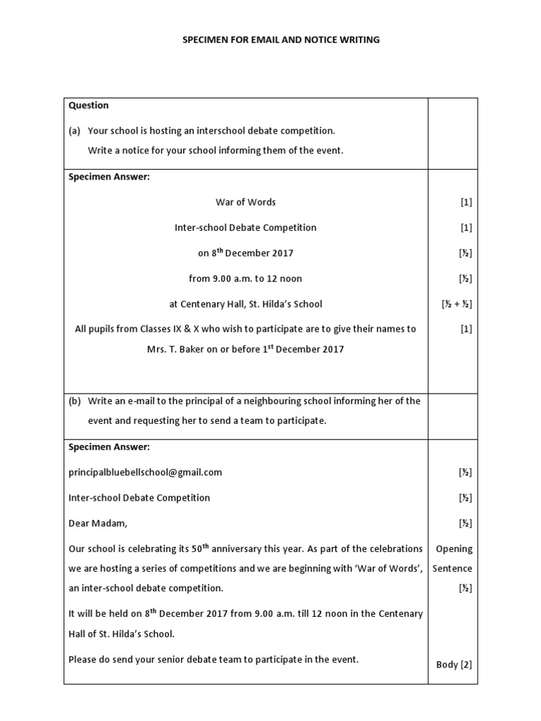 Specimen For Email and Notice Writing | PDF