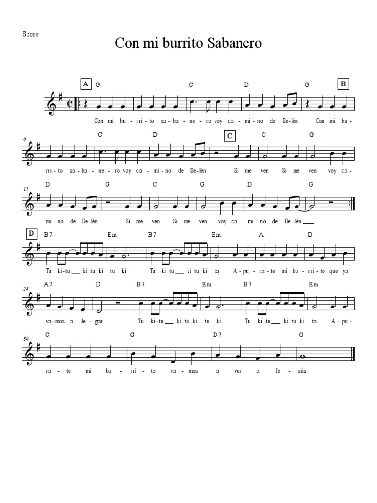 Burrito Sabanero Partitura Facil | PDF