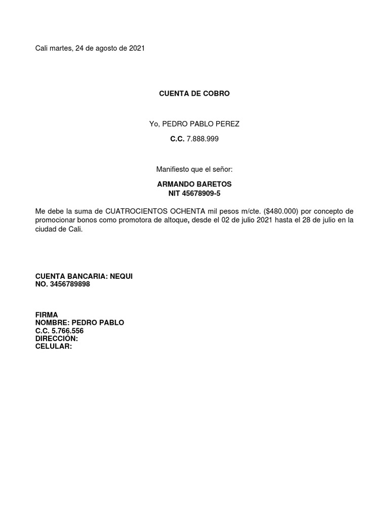 Formato Cuenta de Cobro | PDF