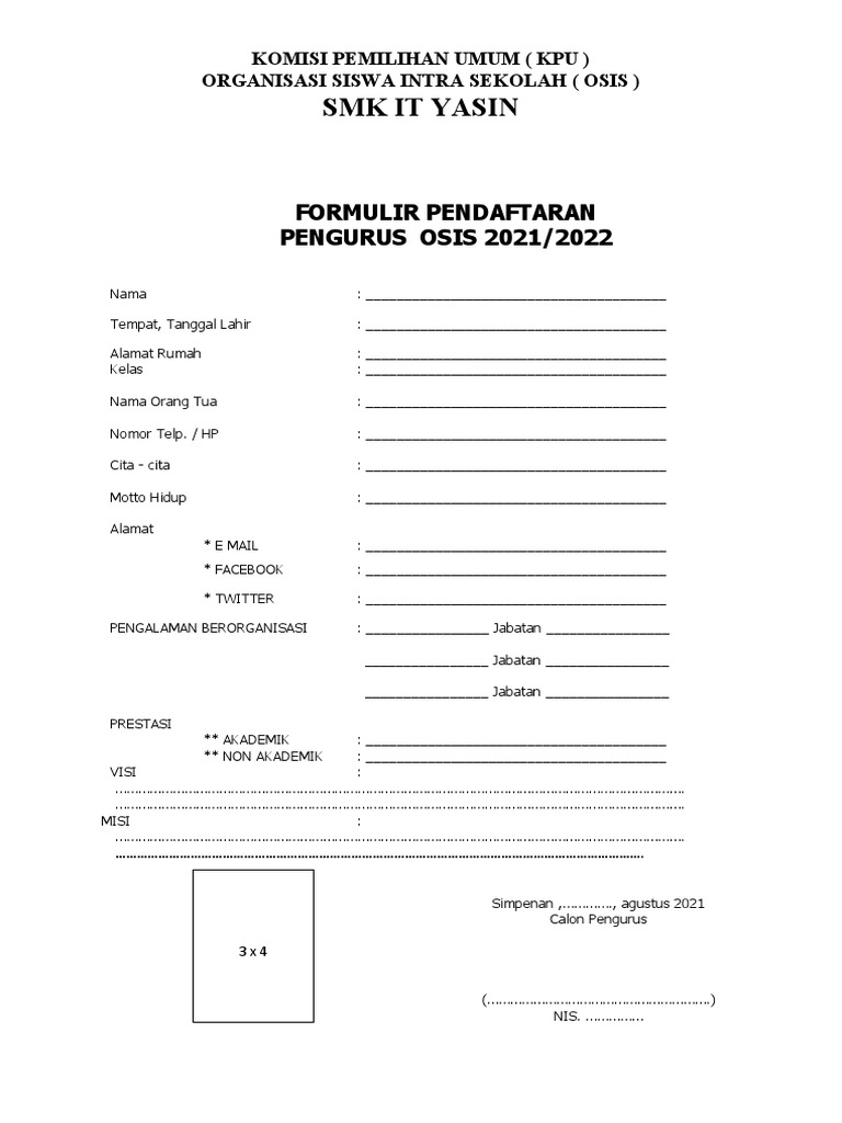 Formulir Pendaftaran Calon Pengurus | PDF Formulir Pendaftaran Calon Pengurus | PDF