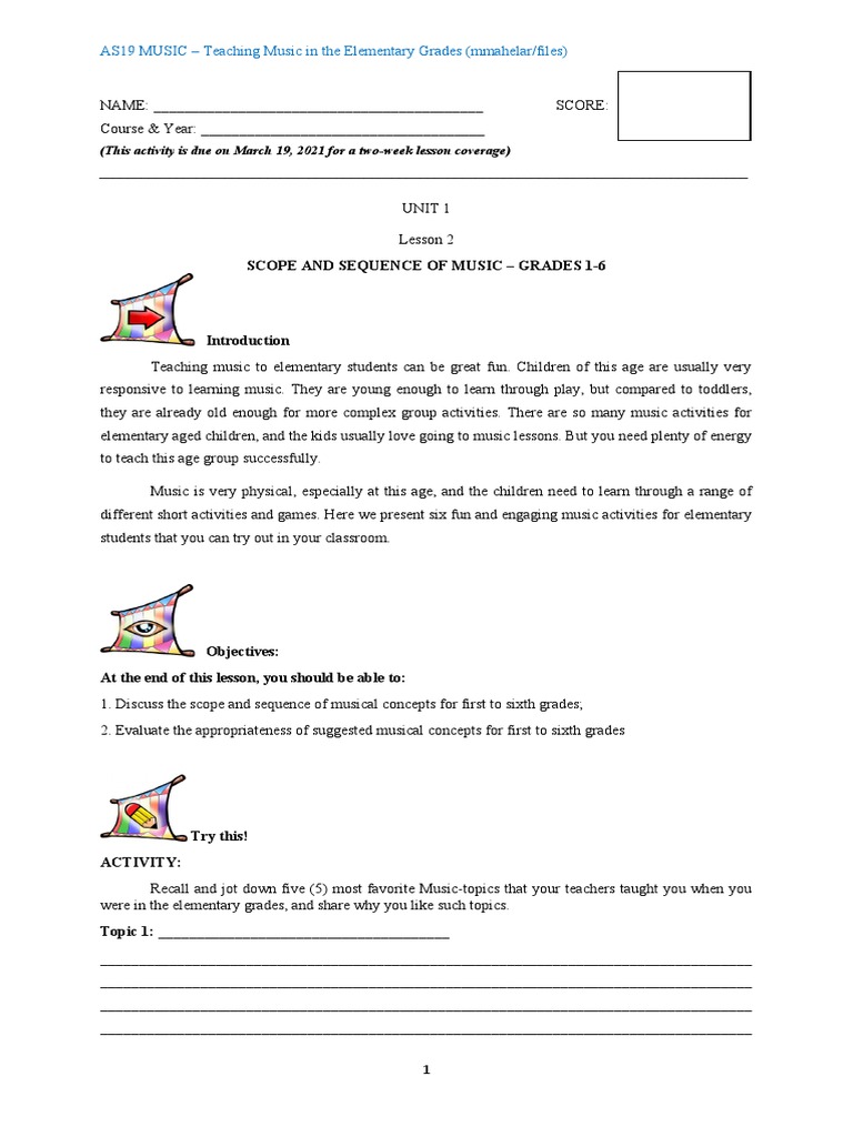 Scope and Sequence of Music - Grades 1-6: AS19 MUSIC - Teaching Music ...