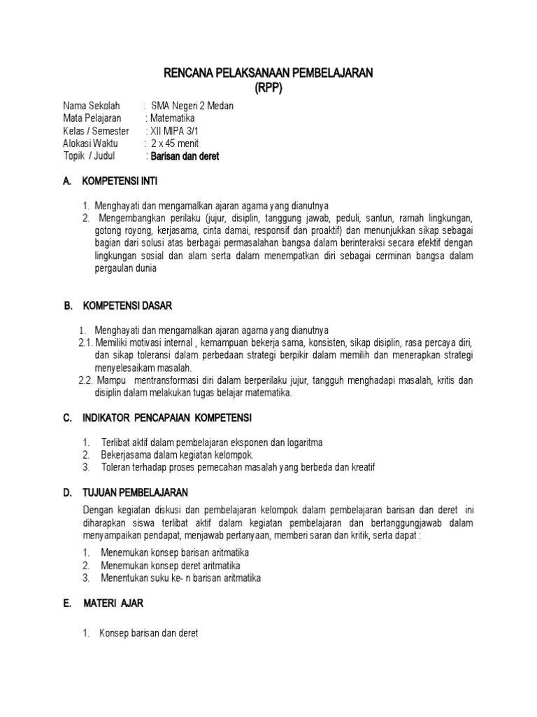 RPP Matematika | PDF | Sains & Matematika