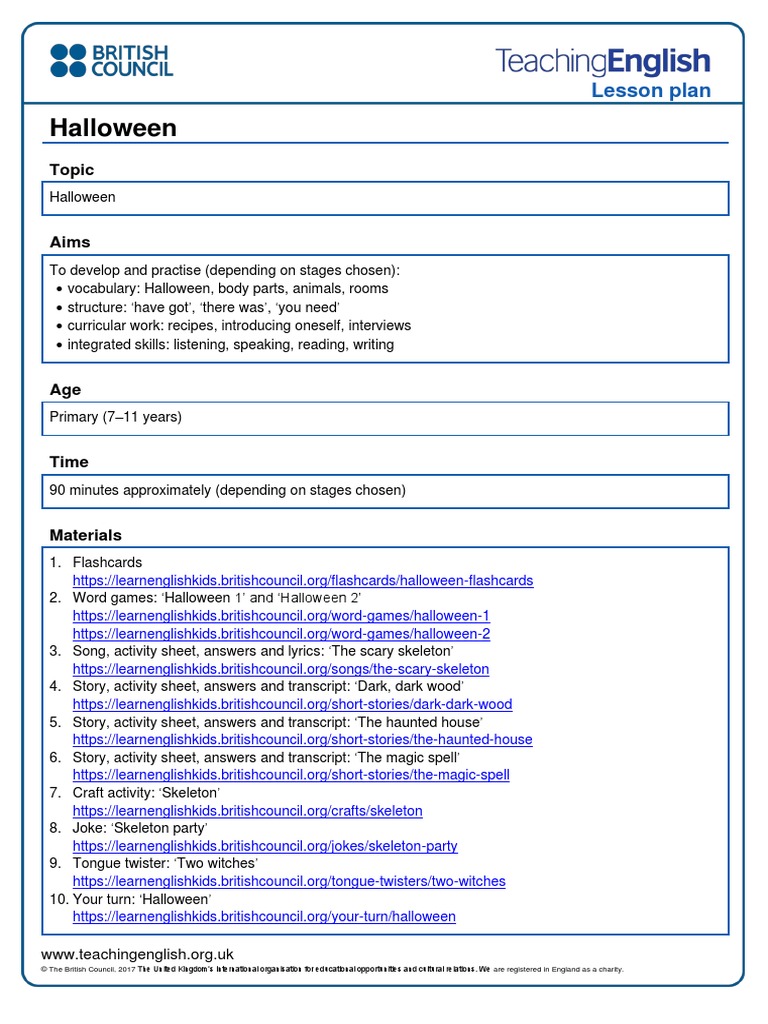 Lesson Plan Halloween v2 | PDF | Flashcard | Vocabulary