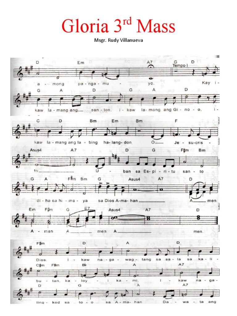 Gloria 3rd Mass Villanueva | PDF