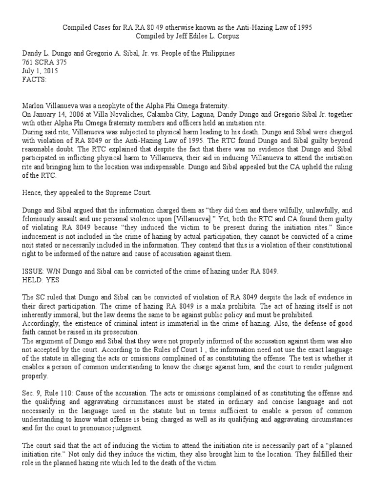 SPL Cases Anti Hazing Law | PDF | Crime & Violence | Crimes