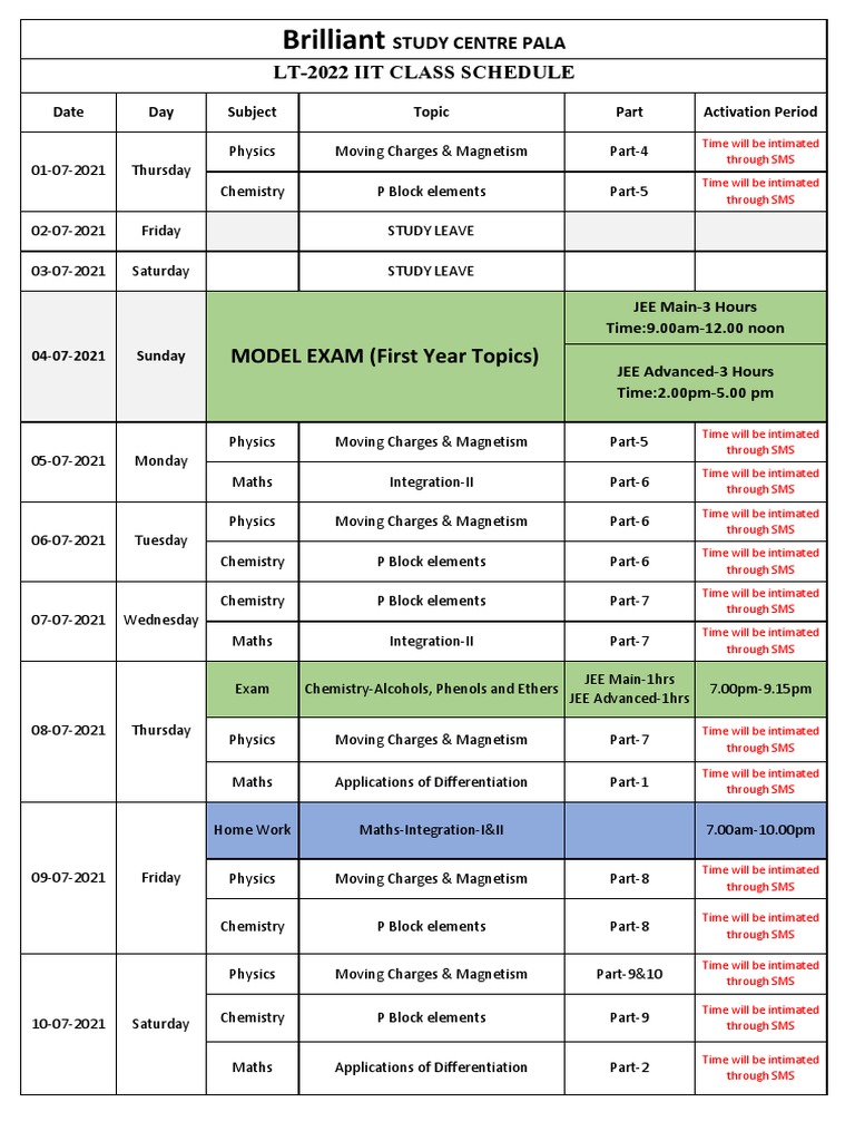 Brilliant: Lt-2022 Iit Class Schedule | PDF | Physics | Physical Sciences
