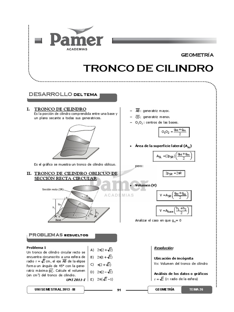 Fórmulas del Tronco de Cilindro | PDF | Colector | Formas geométricas