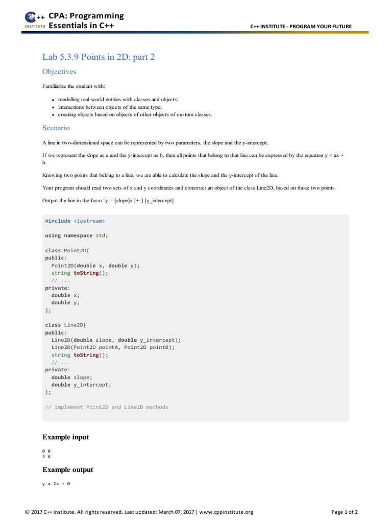 CPA: Programming Essentials in C++: Lab 5.3.9 Points in 2D: Part 2 | PDF
