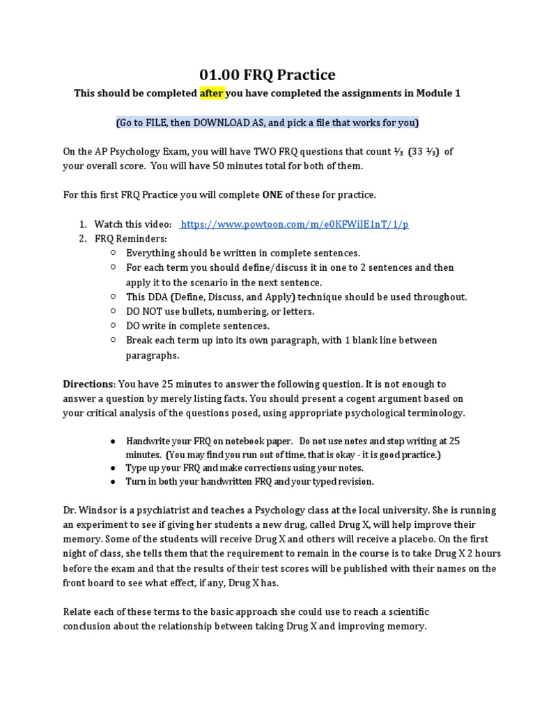 AP Psychology FRQ Practice Guide | PDF