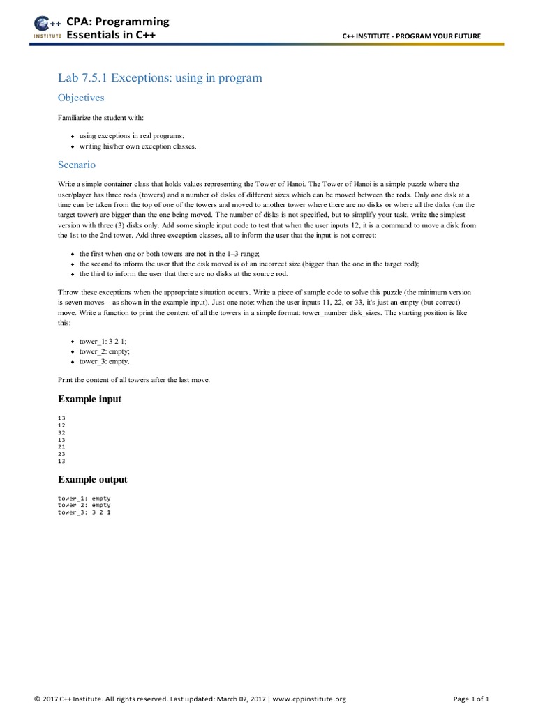CPA: Programming Essentials in C++: Lab 7.5.1 Exceptions: Using in ...