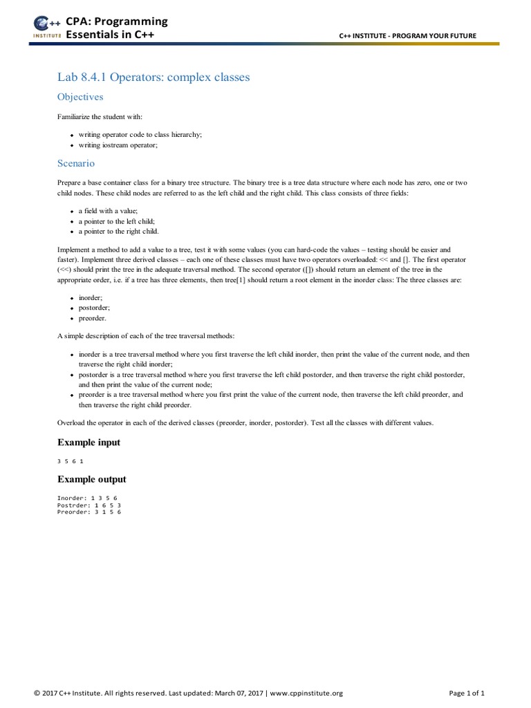Cpa Programming Essentials In C Lab 841 Operators Complex Classes Pdf Class Computer