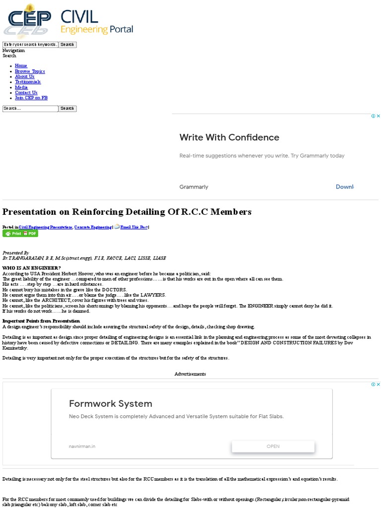 Presentation On Reinforcing Detailing of R.C.C Members | PDF | Beam ...