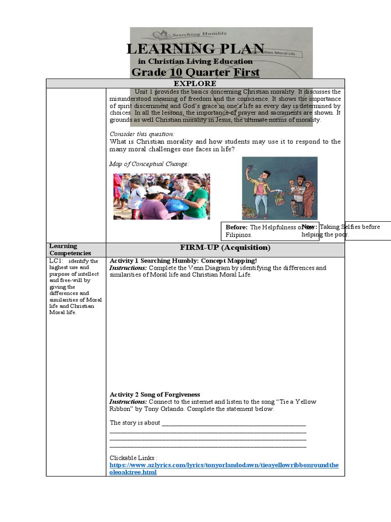 Learning Plan: Grade 10 Quarter First | PDF | Christian Ethics | Conscience