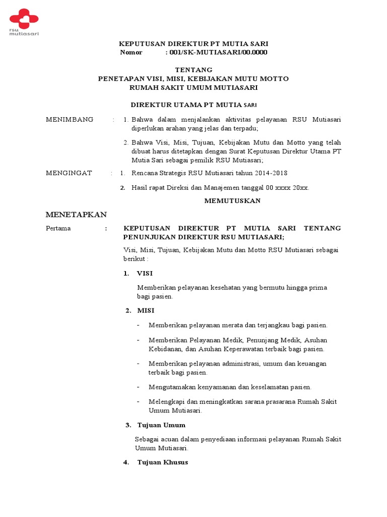 Visi dan Misi RSU Mutiasari Duri | PDF | Karier & Perkembangan | Bisnis