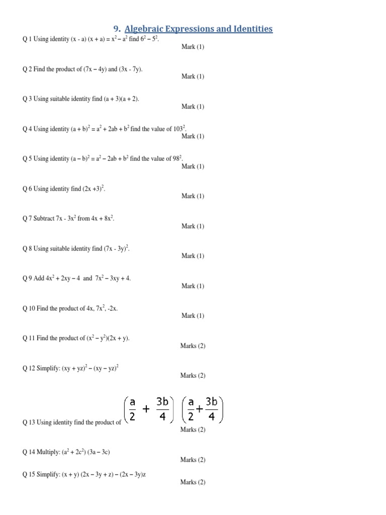 CBSE Class 8 Mathematics Worksheet - Algebraic Expressions and ...