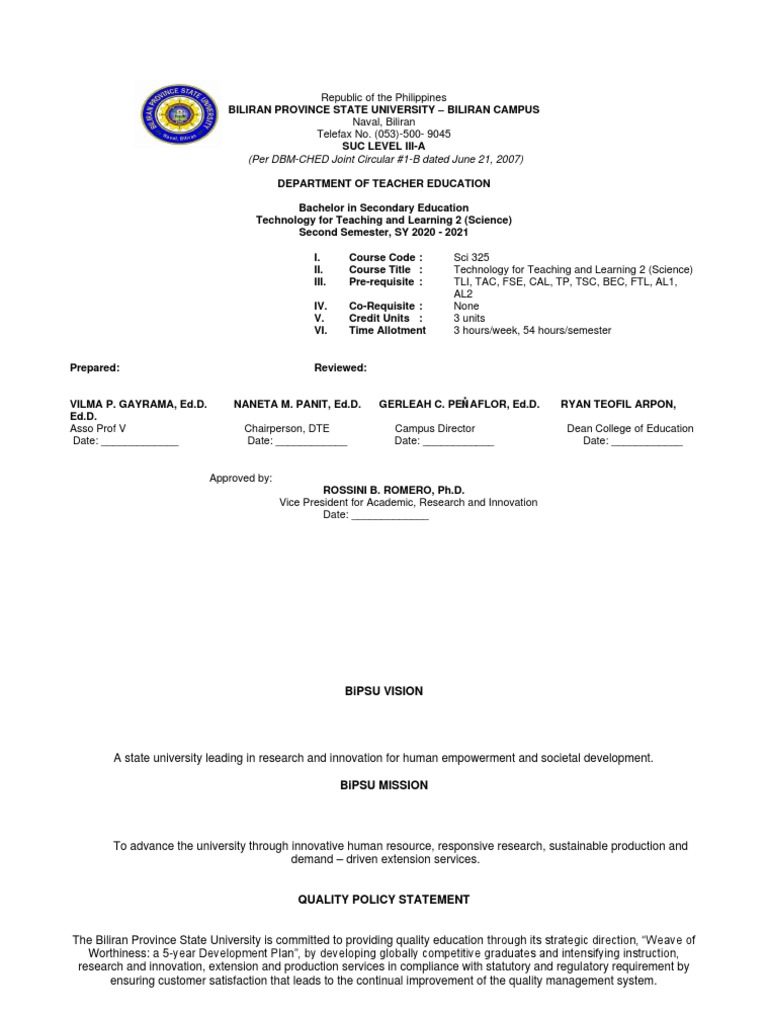 Course Syllabus TTL2 Science | PDF | Educational Technology | Project Based Learning