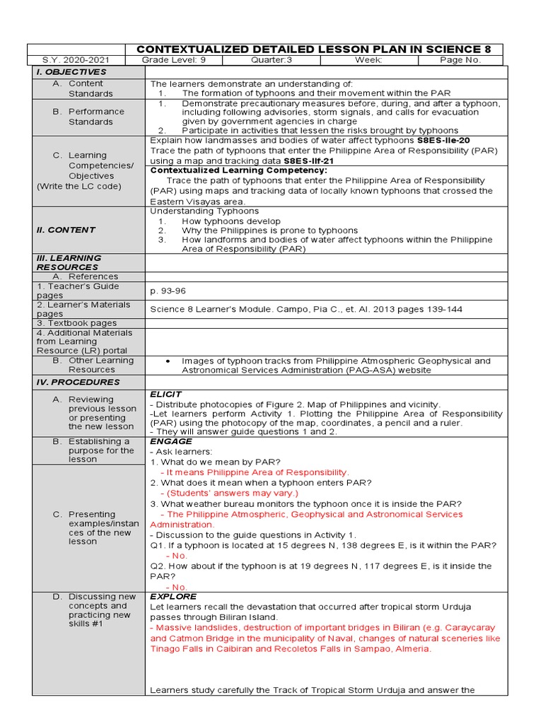 Detailed Lesson Plan Sample | PDF | Tropical Cyclones | Cyclone