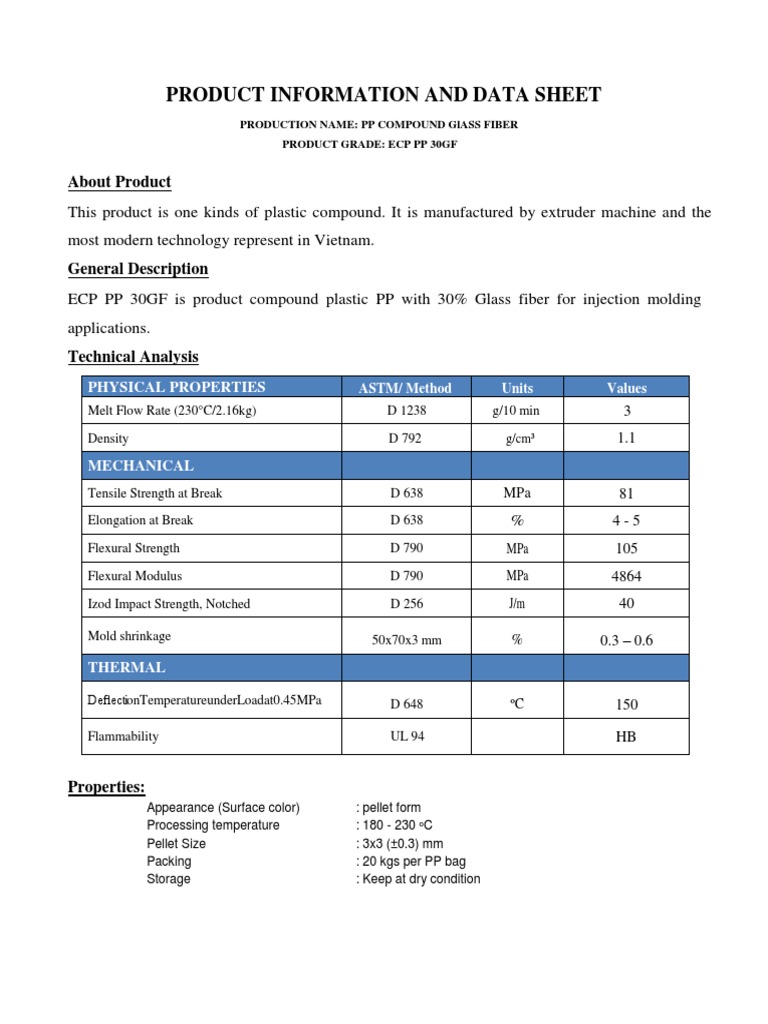 Data Sheet ECP PP 30GFK | PDF | Extrusion | Plastic
