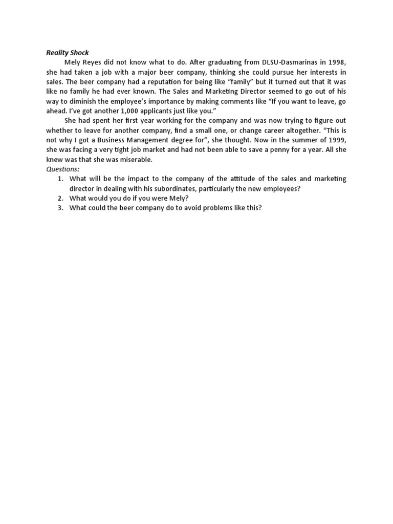 Reality Shock: Questions | PDF