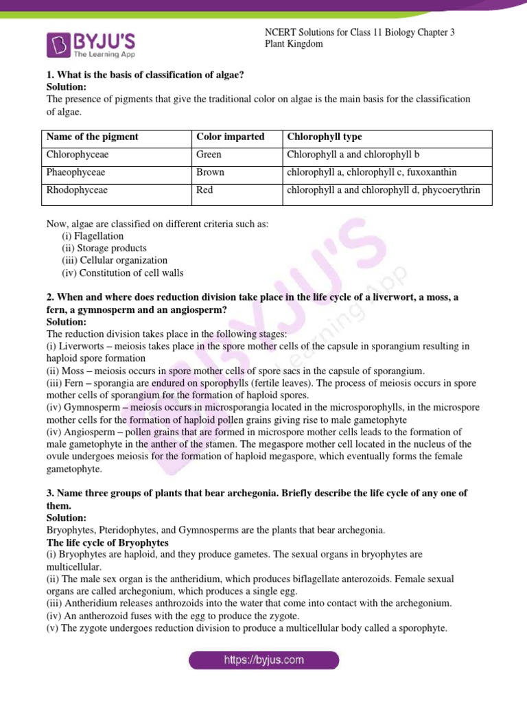 Ncert Feb2021 Solutions For Class 11 Biology Chapter 3 | PDF | Spore ...