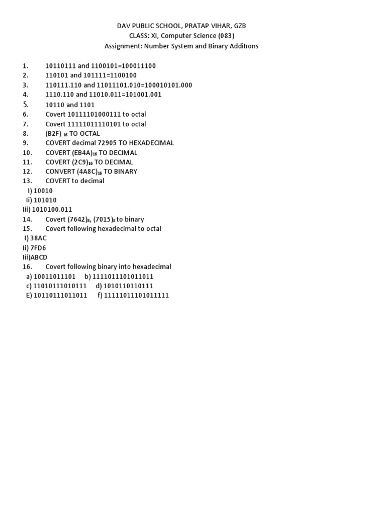 Assignment4 Number System And Binary Addition PDF