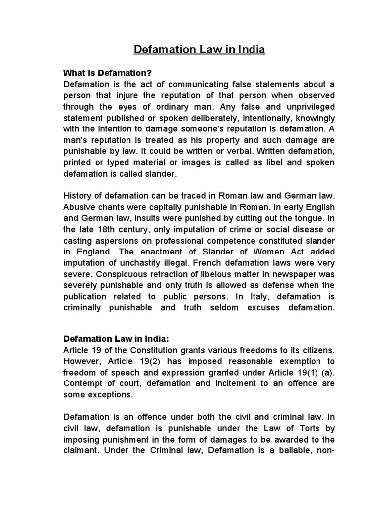 Defamation Law in India | PDF | Defamation | Justice