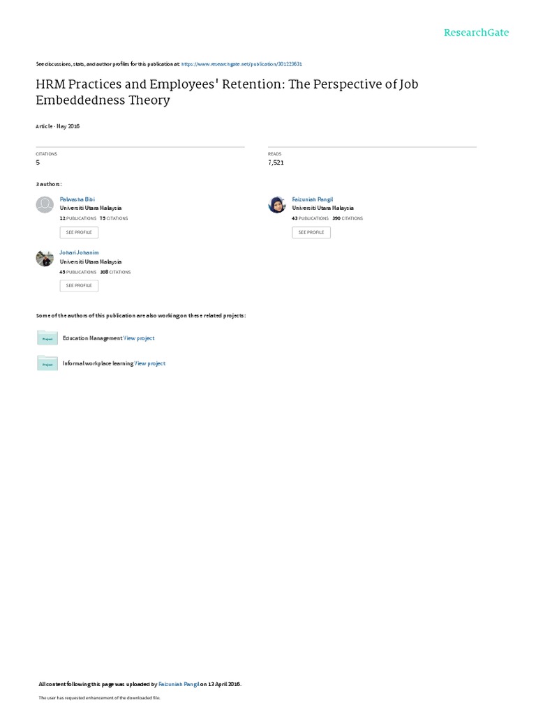 HRM Practices and Employees' Retention: The Perspective of Job ...