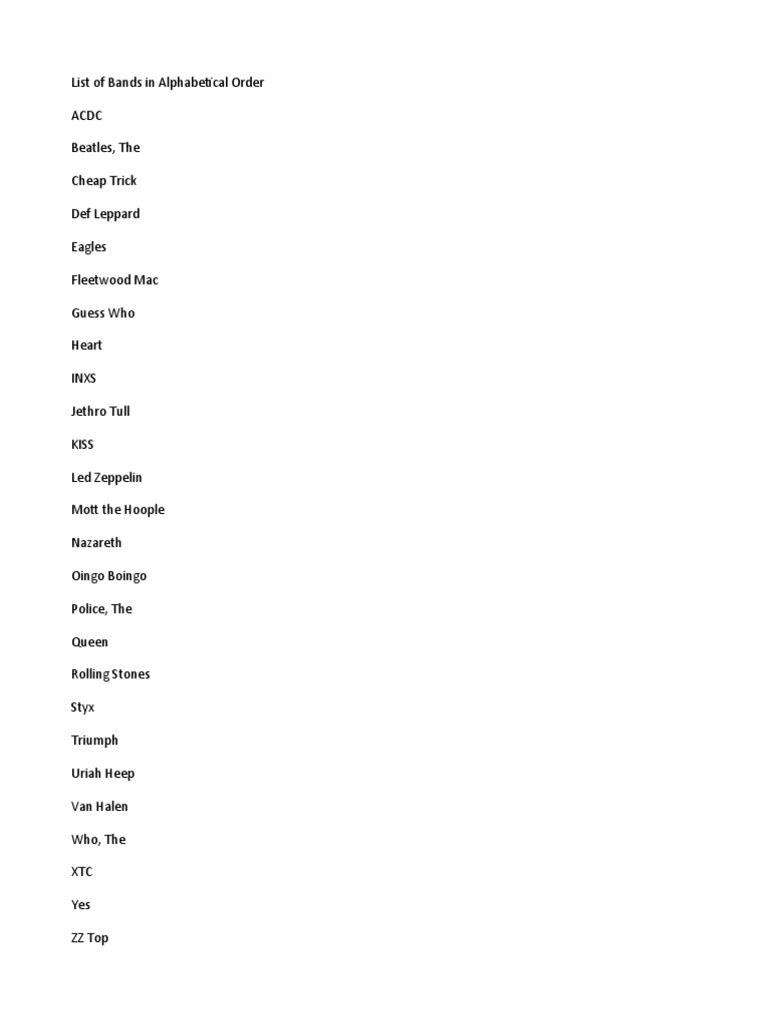 Bands List PDF